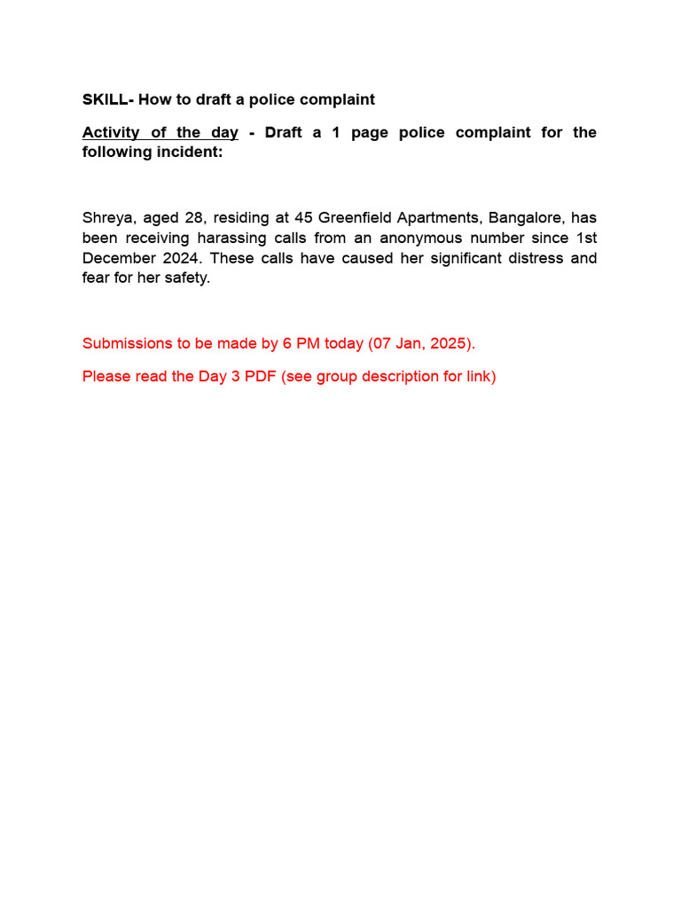 Activity Brief - Skill 3 - How To Draft A Police Complaint | PDF
