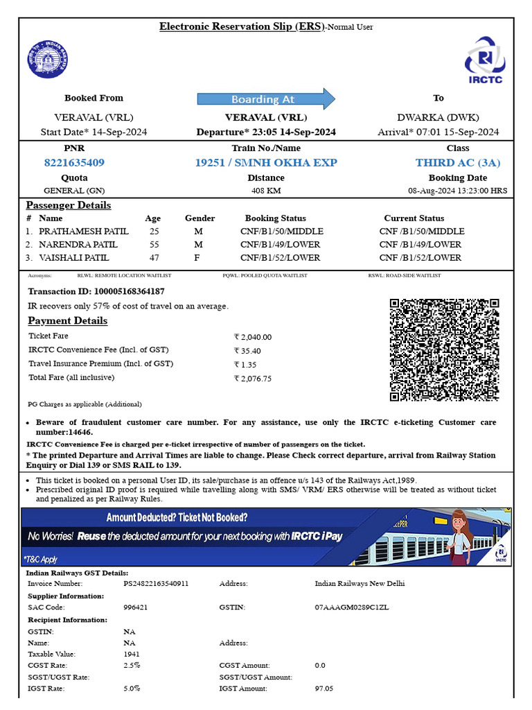 14th Sept Veraval Dwarka | PDF | Identity Document | Payments