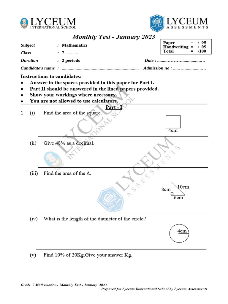 Grade 7 - Mathematics | PDF | Area | Elementary Mathematics