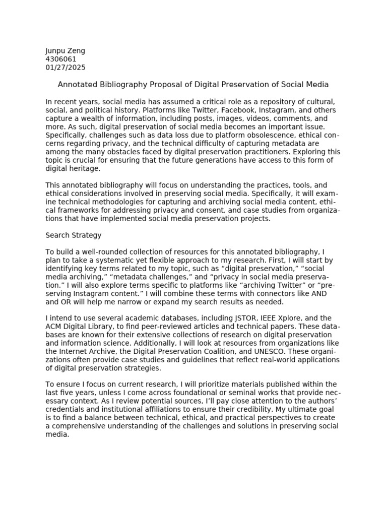 Annotated Bibliography Proposal Tim Zeng | PDF | Social Media | Popular ...