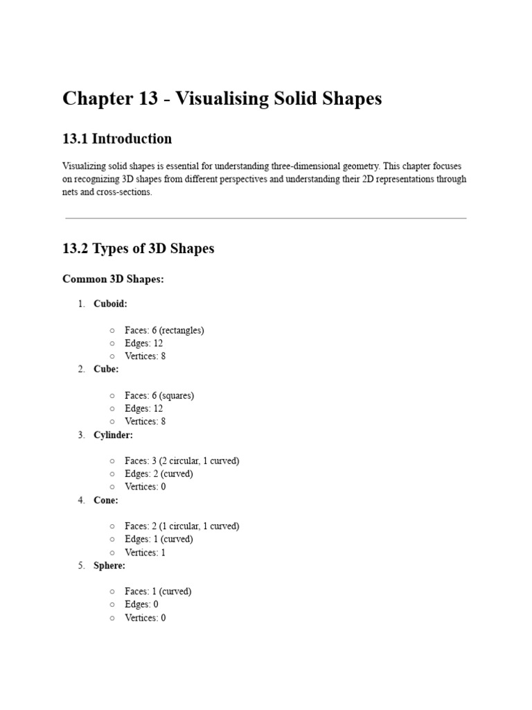 Chapter 13 - Visualising Solid Shapes Class 10 Maths | PDF | Shape | Euclid