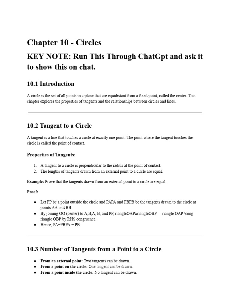 Class 10 Maths Circles Overview Pdf Circle Perpendicular