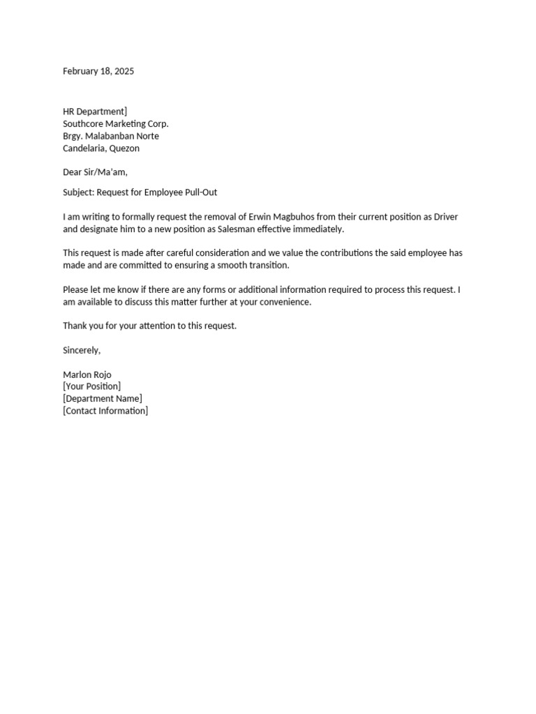 Pull Out Letter | PDF