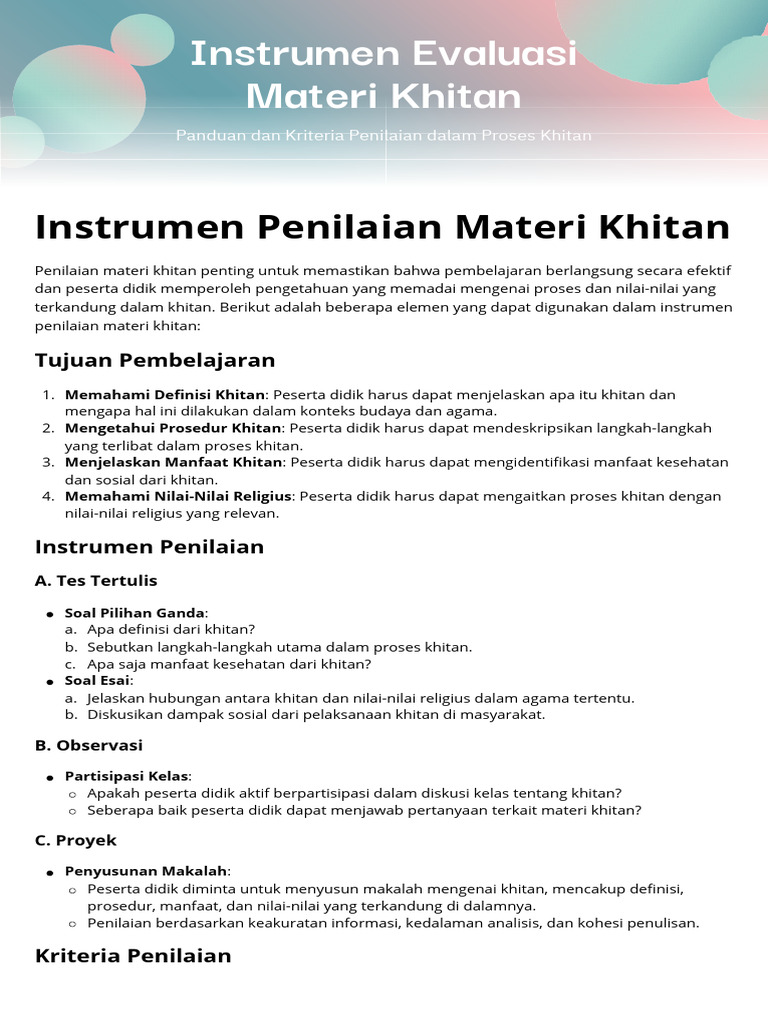 Panduan Penilaian Materi Khitan | PDF