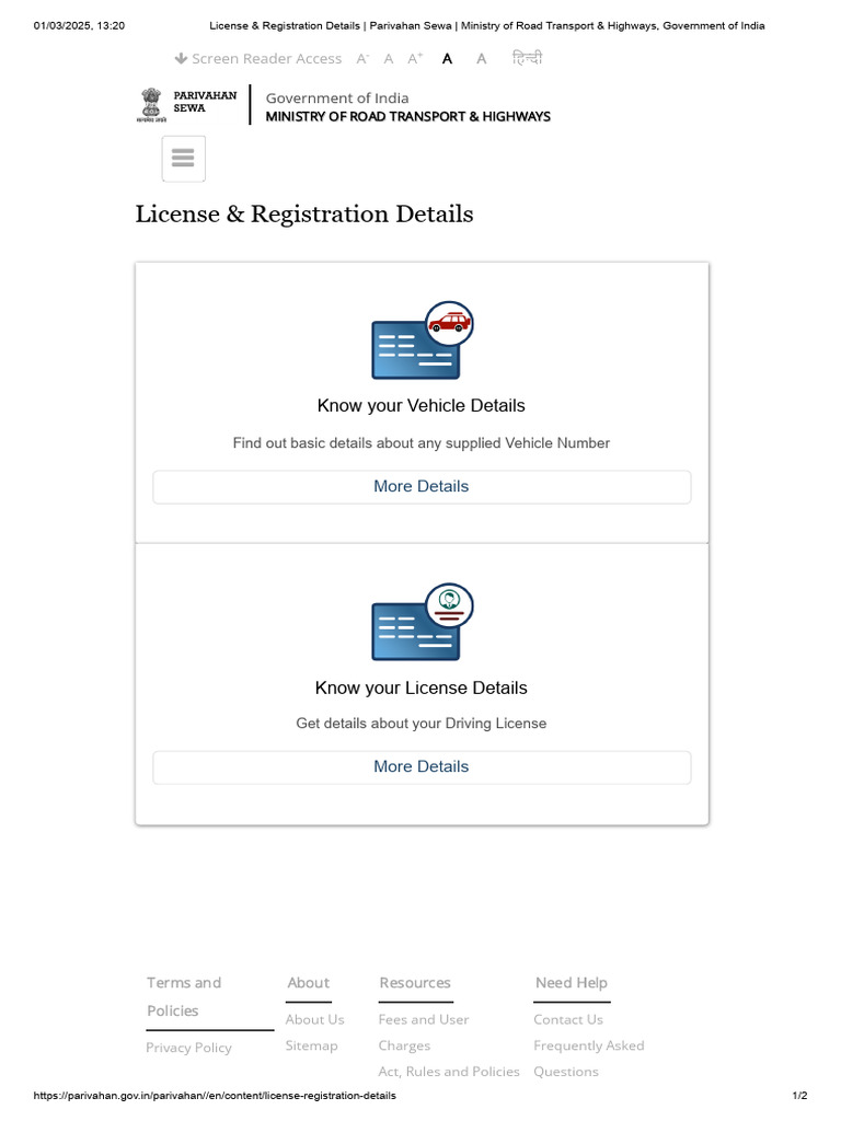 License & Registration Details - Parivahan Sewa - Ministry of Road ...