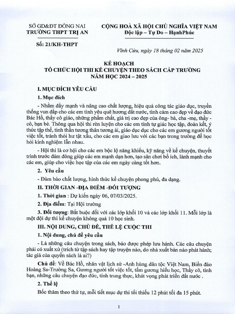 Ke Hoach To Chuc Hoi Thi Ke Chuyen Theo Sach Nam Hoc 2024-2025 - 0001 | PDF