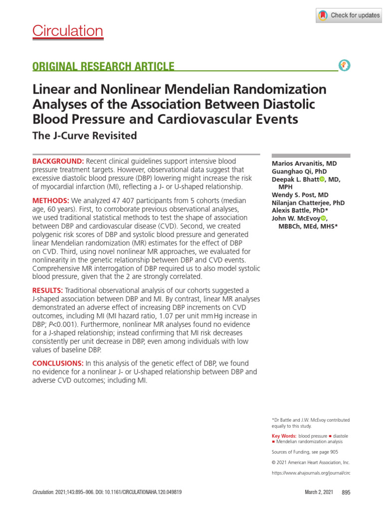 Linear and Nonlinear Mendelian Randomization Analyses of The Association Between Diastolic Blood ...