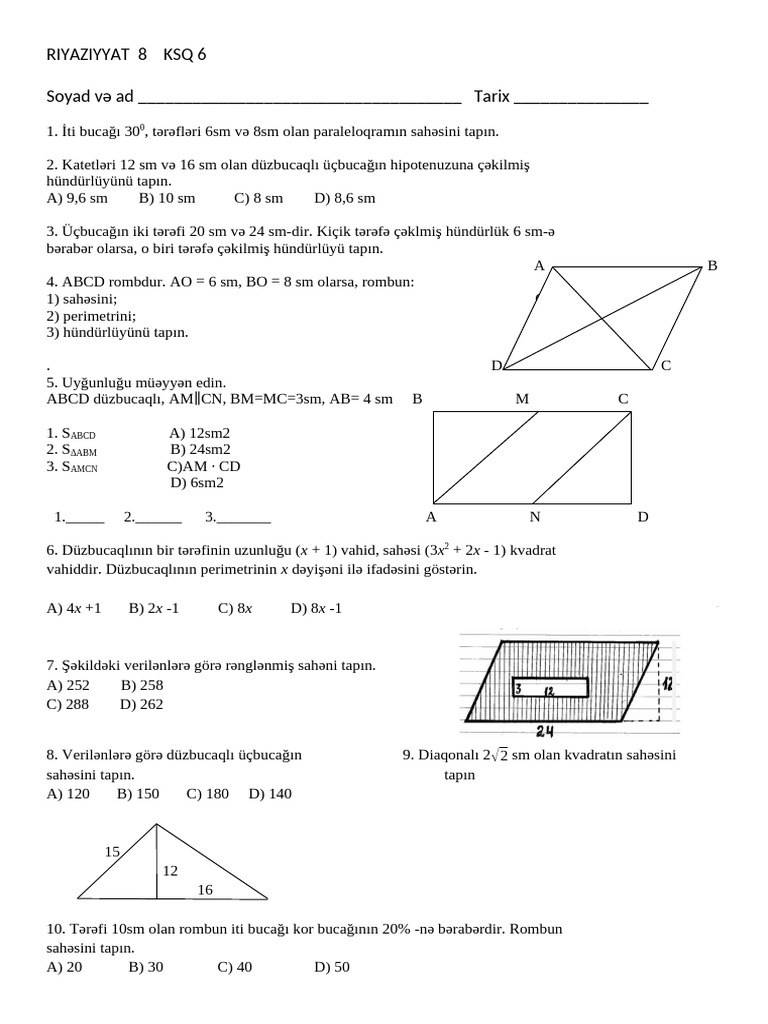 Riyaziyyat 8 KSQ 6 | PDF
