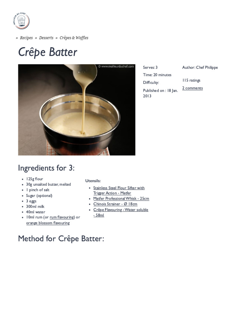 Crêpe Batter - Recipe With Images - Chef Philippe - Meilleur Du Chef ...