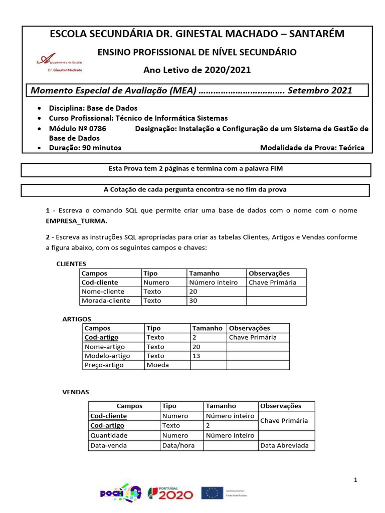 Prova BD Modulo0786 MEA Setembro 2021-1 | PDF | Ensino médio
