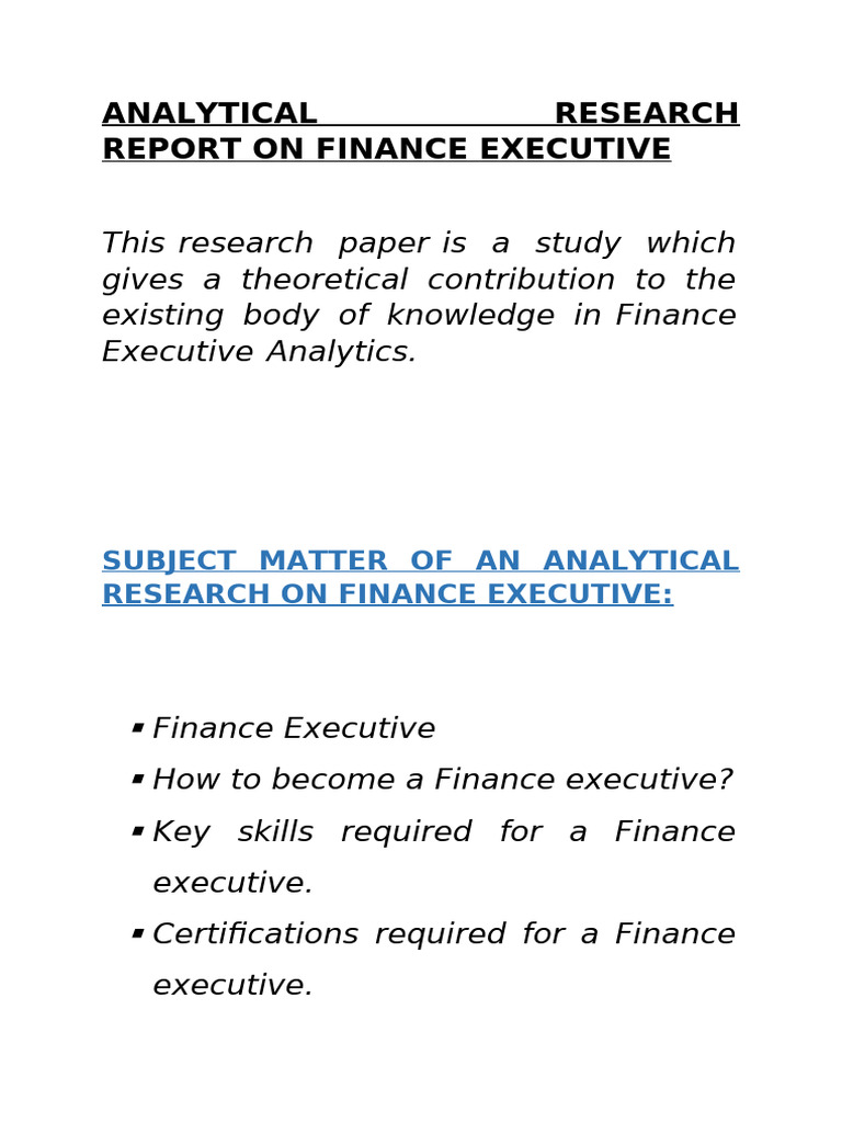 Analytical Research Report On Finance Executive | PDF | Accounting ...