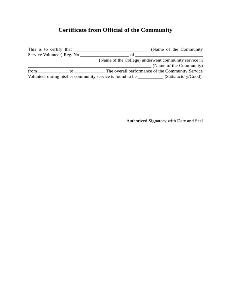 Community Service Certificate Template | PDF