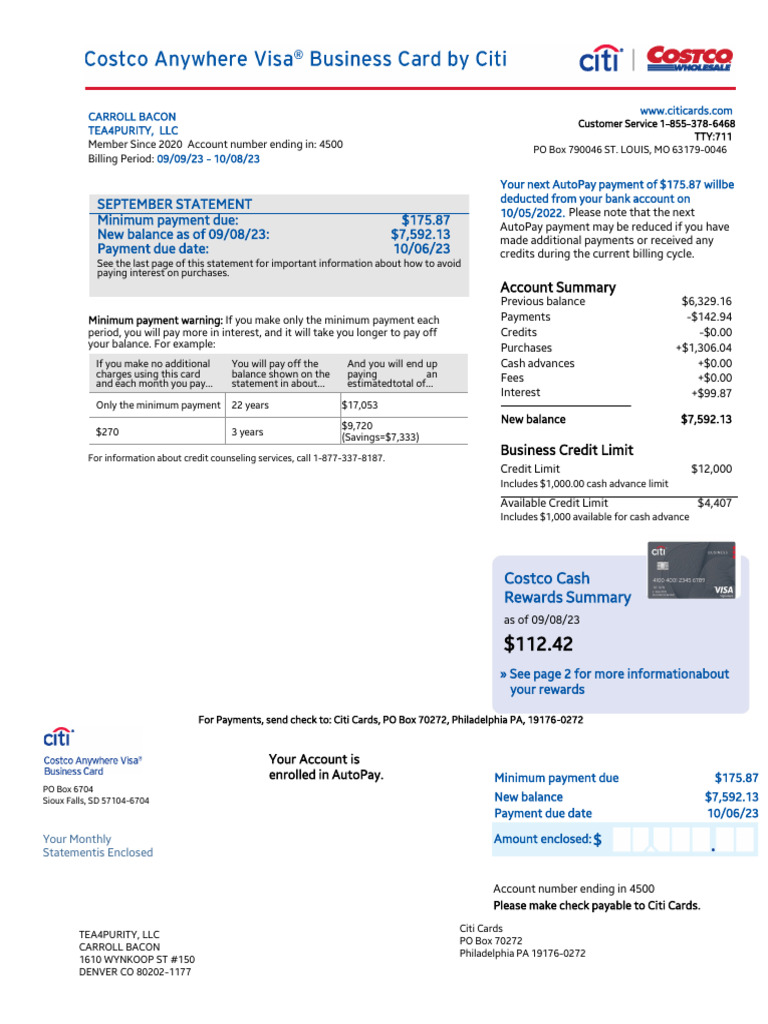 Costco Anywhere Visa Business Card by Citi Statement Template 2 | PDF | Credit Card | Payments