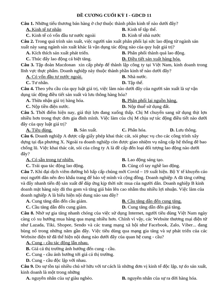 ĐỀ CƯƠNG CKI - GDCD 11 | PDF