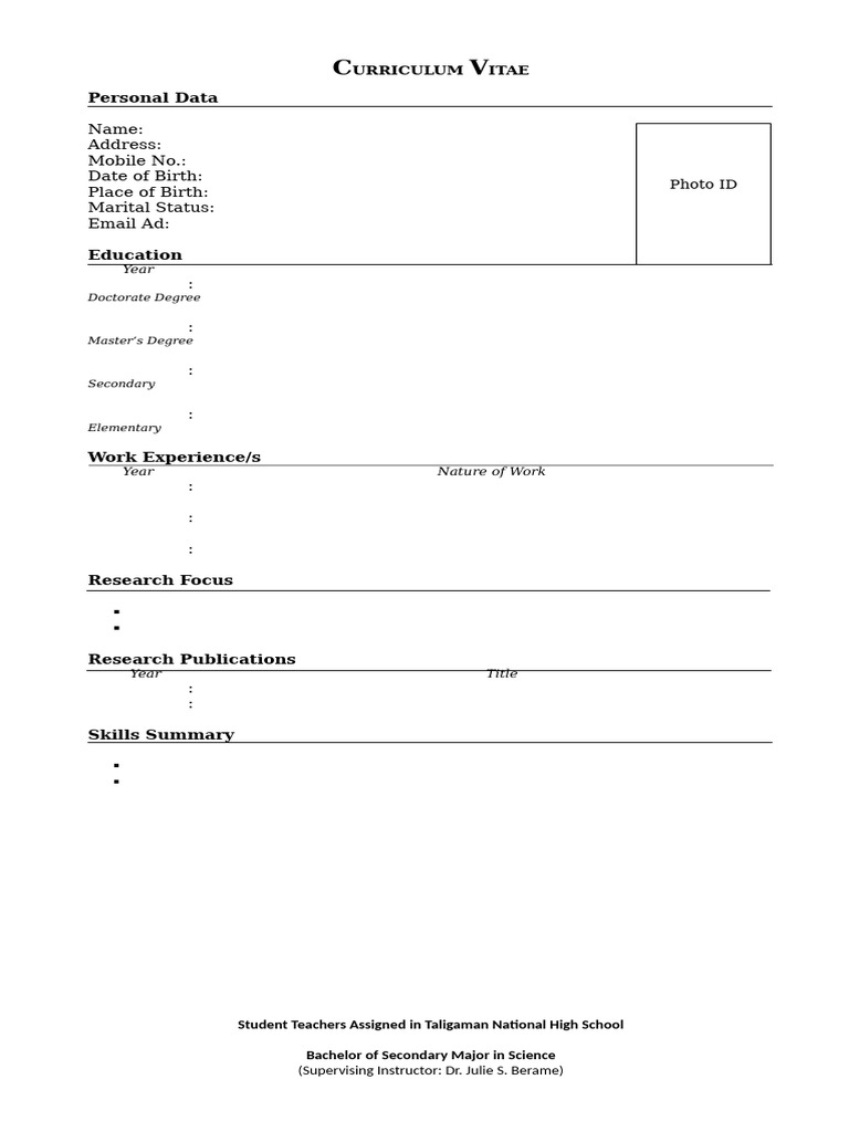 CURRICULUM VITAE Template - 2025 | PDF