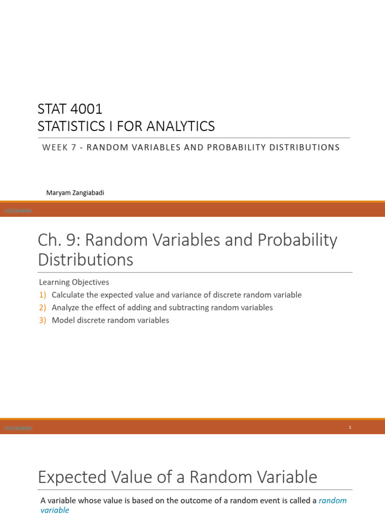W7_Random Variables and Probability Distribution | PDF | Variance | Probability Distribution