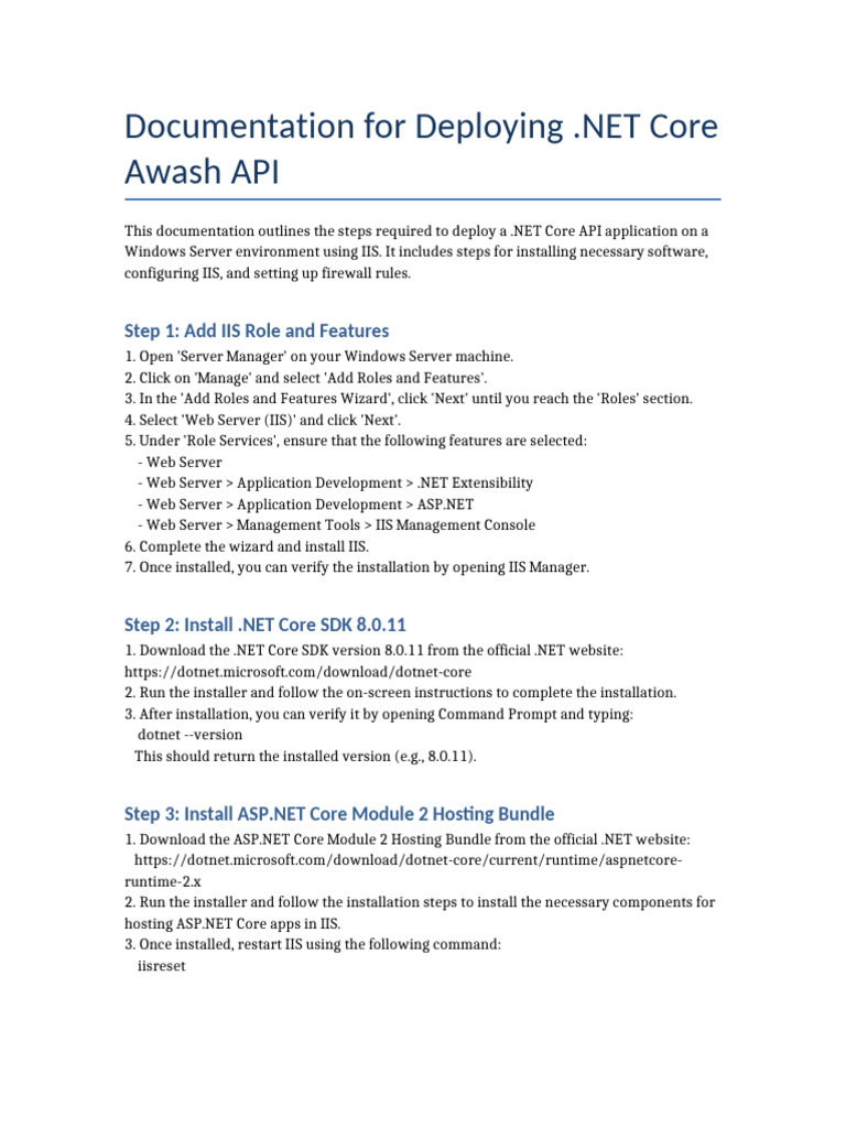 Deploying DotNetCore API Documentation | PDF | Internet Information Services | Active Server Pages