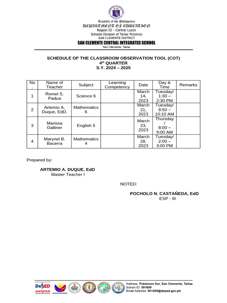 COT Schedule 4th | PDF