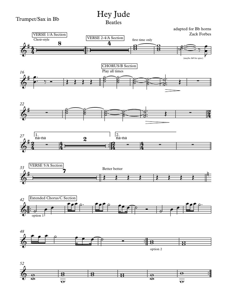 Hey Jude Beatles - Trumpet Sax in BB | PDF