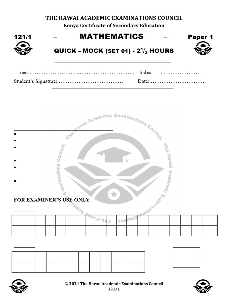 Hawai Math PP1 QS Set 01 - Quick Mock | PDF | Area | Circle