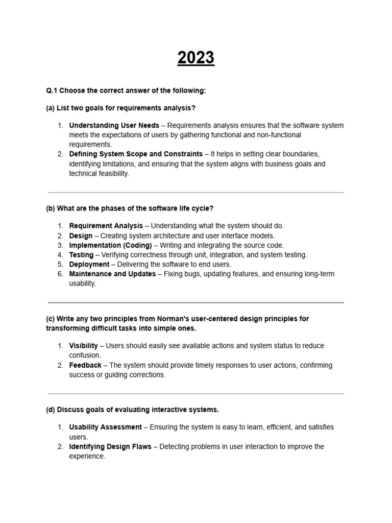 HCI 2023 PYQ Solution | PDF | Usability | Human–Computer Interaction