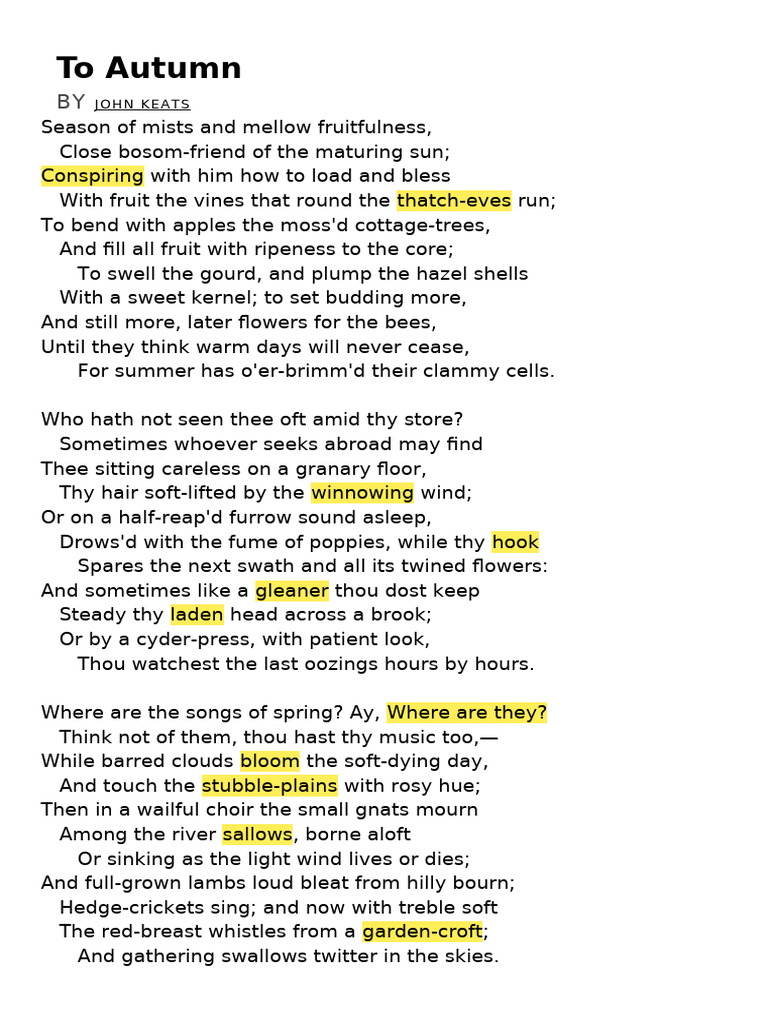 Ode to Autumn - Poem | PDF