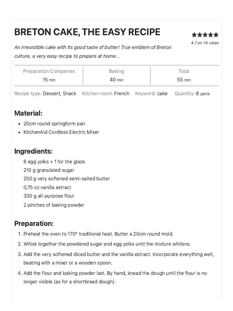 Breton Cake, The Easy Recipe - Lilie Bakery | PDF
