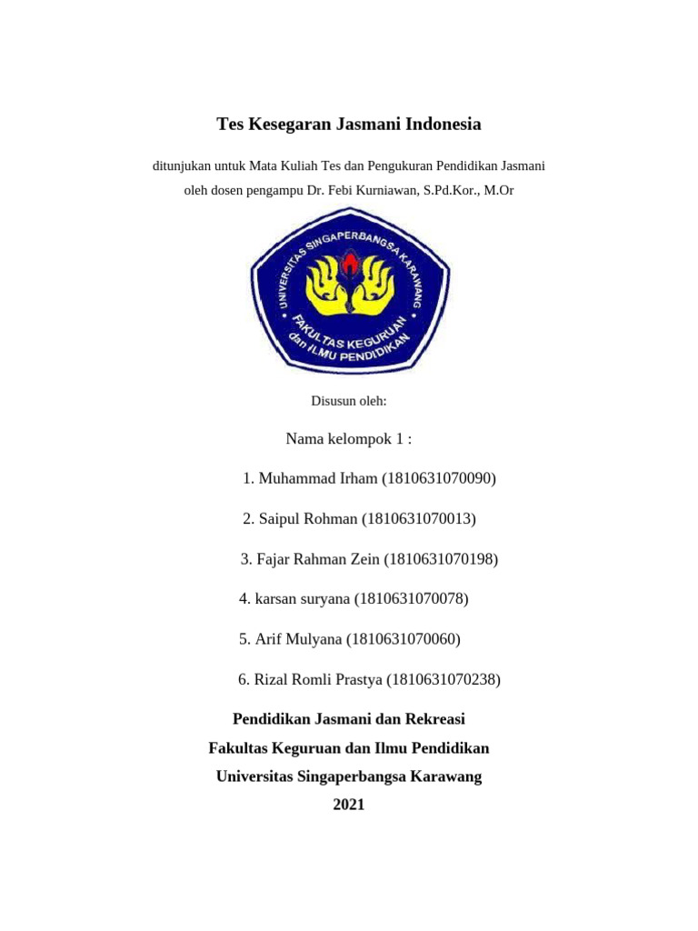 Tes Kesegaran Jasmani - Kelompok 1 | PDF