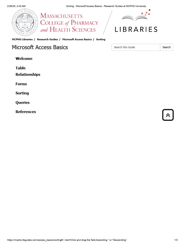 Sorting - Microsoft Access Basics - Research Guides at MCPHS University | PDF | Microsoft Access ...