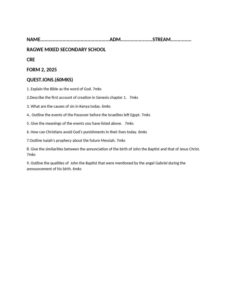 CRE Form 2 Exam Questions 2025 | PDF