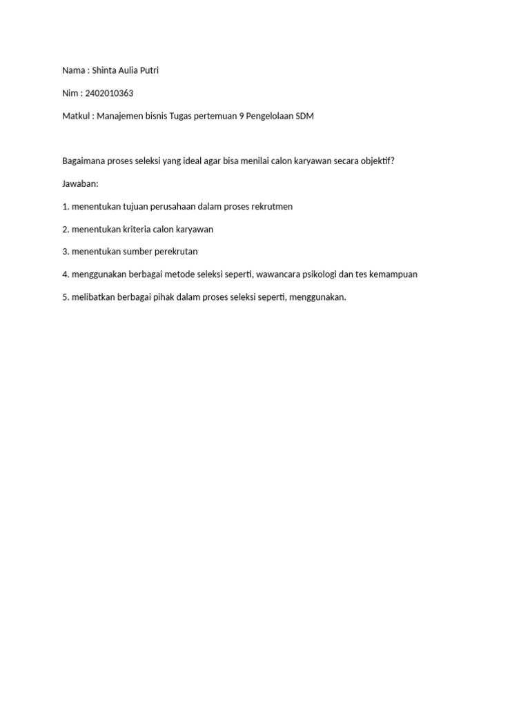 Shinta Aulia Putri_2402010363_Manajemen Bisnis Pertemuan 9 | PDF