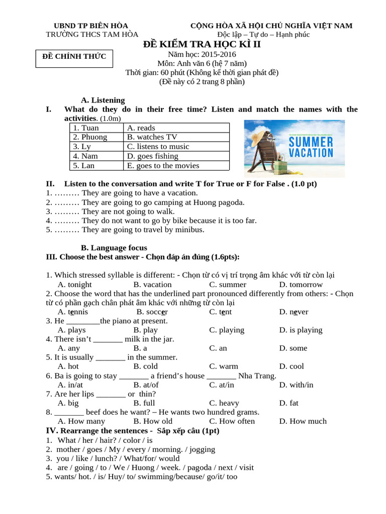 ĐỀ THI HKII (1) | PDF