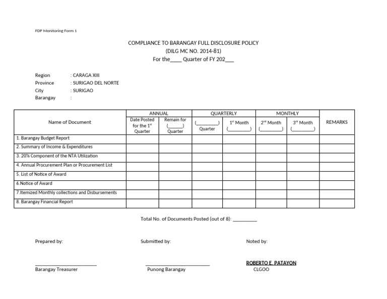 FDP-Monitoring-Form-1Full-Disclosure-Policy-2-2 | PDF