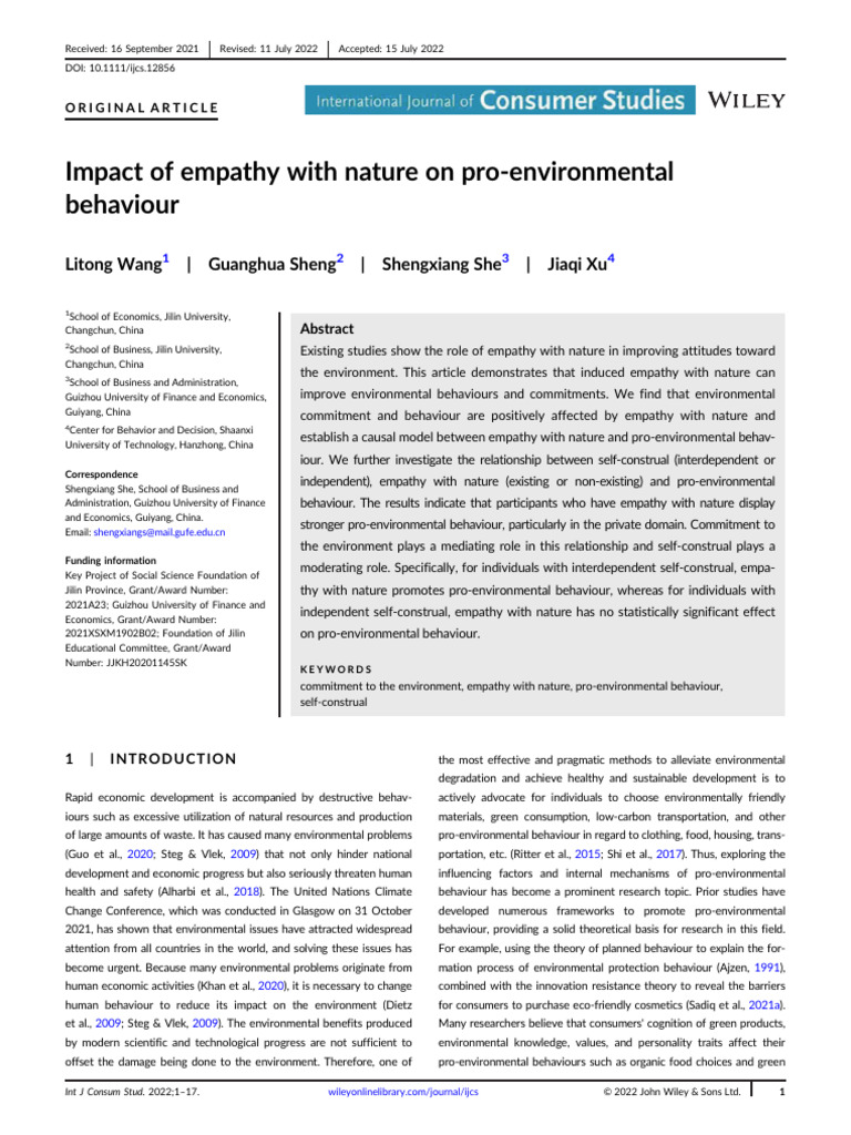 Impact of Empathy With Nature On Pro-Environmental Behaviour | PDF | Empathy | Behavior