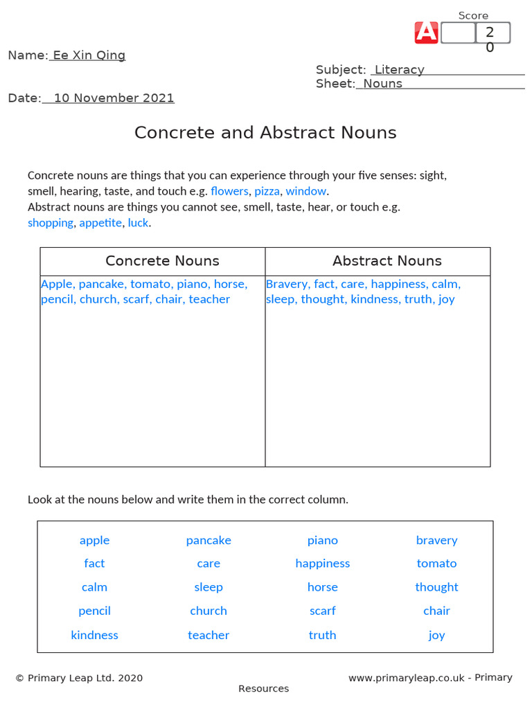 English-Concrete and Abstract Nouns | PDF