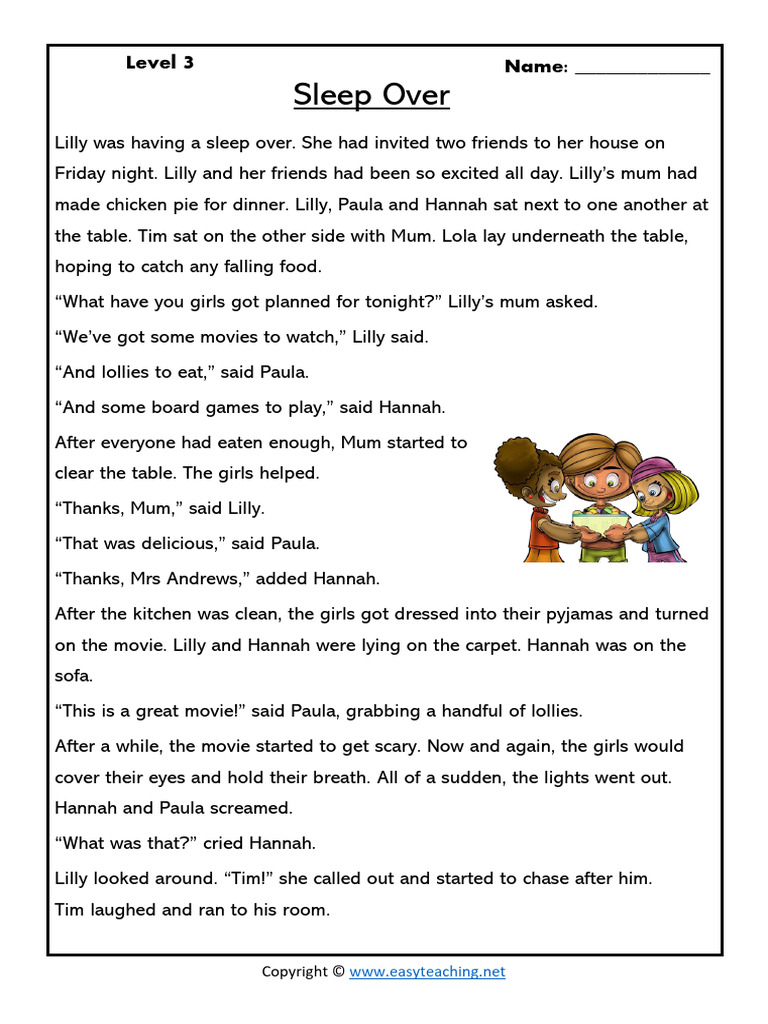 Readingtaskcardsetlevel 3 Sepsleepover | PDF