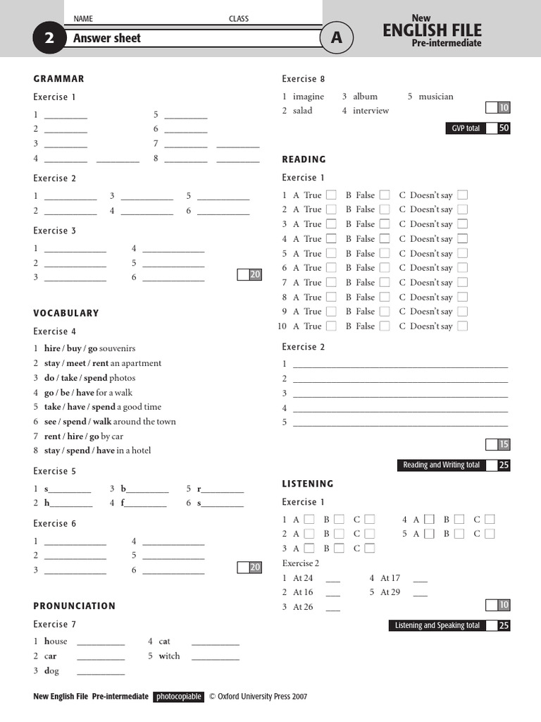 Nef Preint Filetest 2a Answersheet | PDF