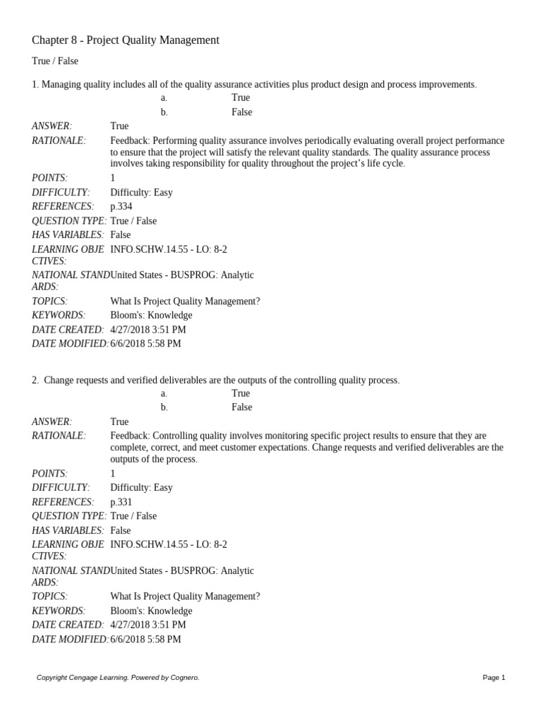 Chapter 8 Project Quality Management | PDF | Quality Management | Six Sigma