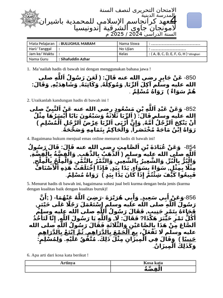 FORM SOAL KELAS 4 - B MARAM | PDF