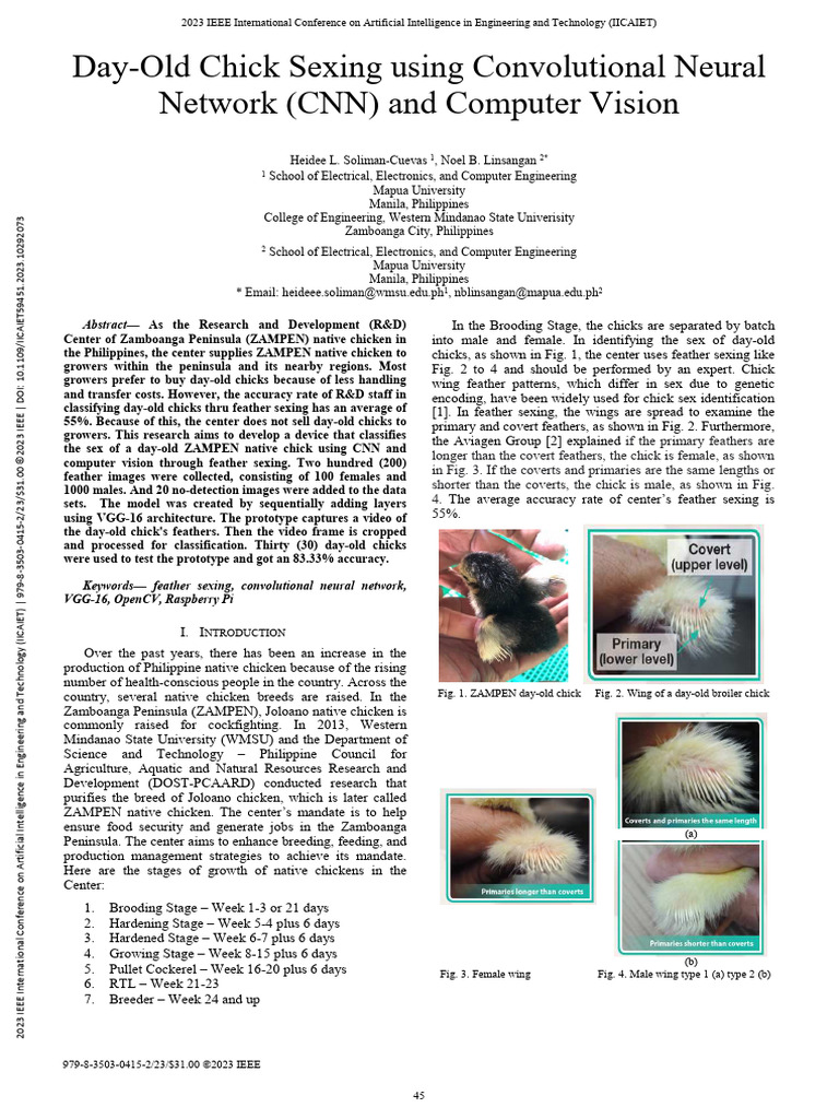 Chick Sexing with CNN & Computer Vision | PDF | Deep Learning | Computer Vision