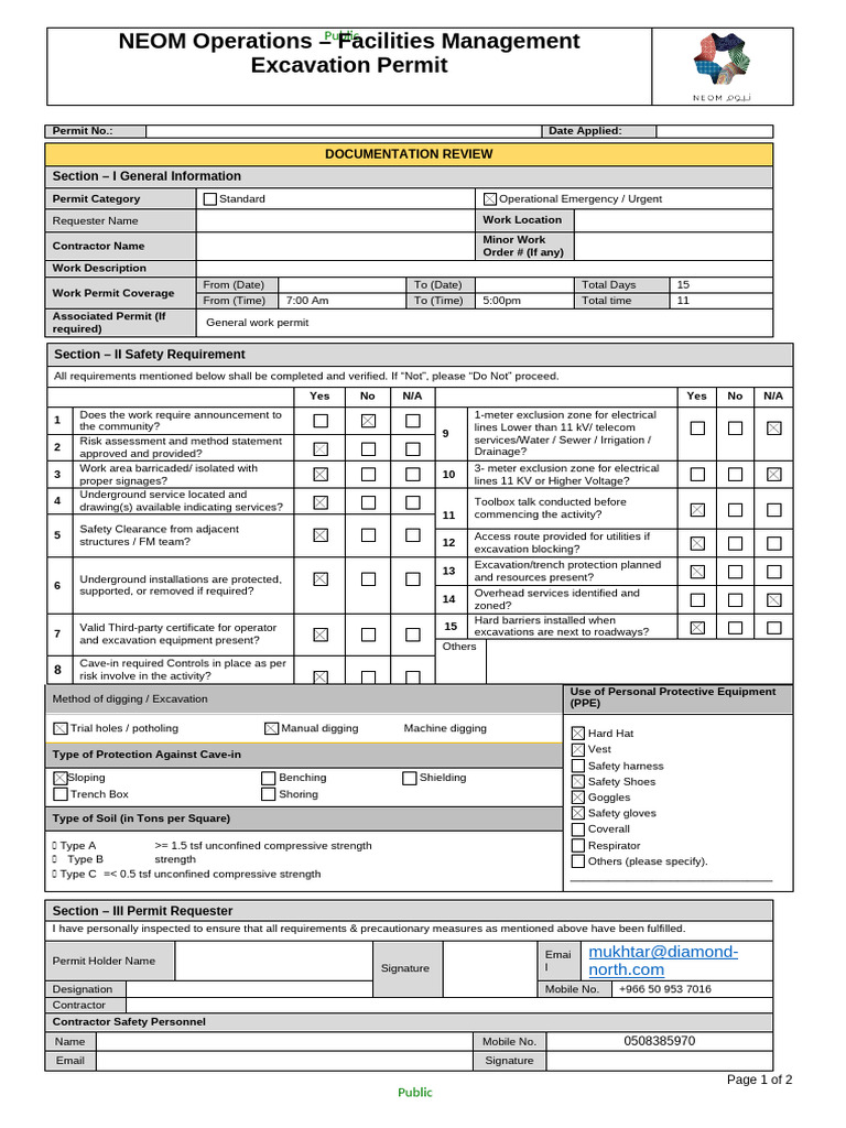 Excavation Permit Emergency | PDF | Personal Protective Equipment | Trench