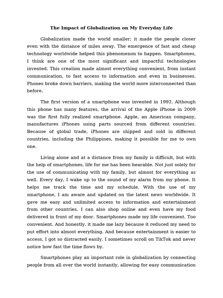 The Impact of Globalization On My Everyday Life (Assignment 1) | PDF