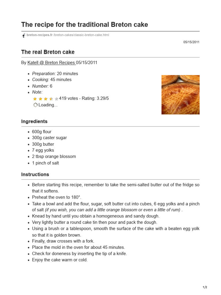 Traditional Breton Cake Recipe | PDF