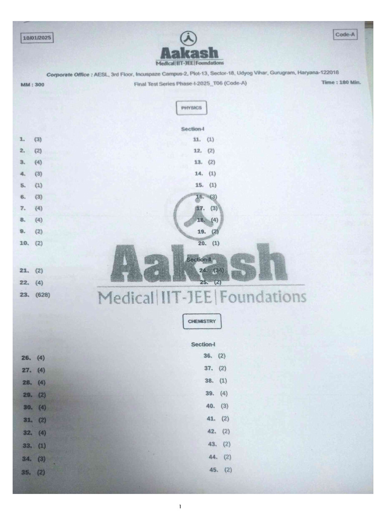 FTS 06 Answer Key | PDF