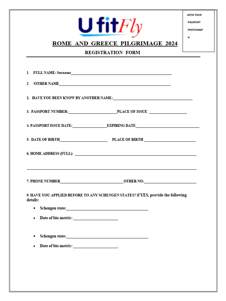 Normal ROME AND GREECE FORM 2024 | PDF | Travel Visa | Fee