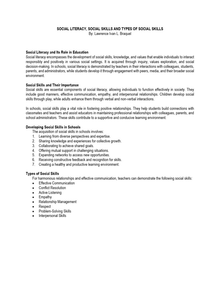 Social Literacy - Braquel | PDF