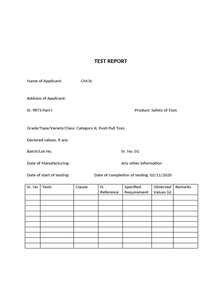 TEST REPORT- Format | PDF