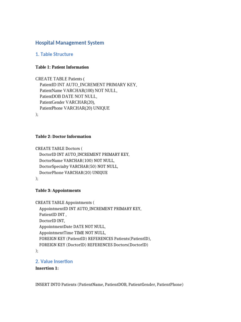 Hospital Management System SQL Guide | PDF | Data Management | Computer ...