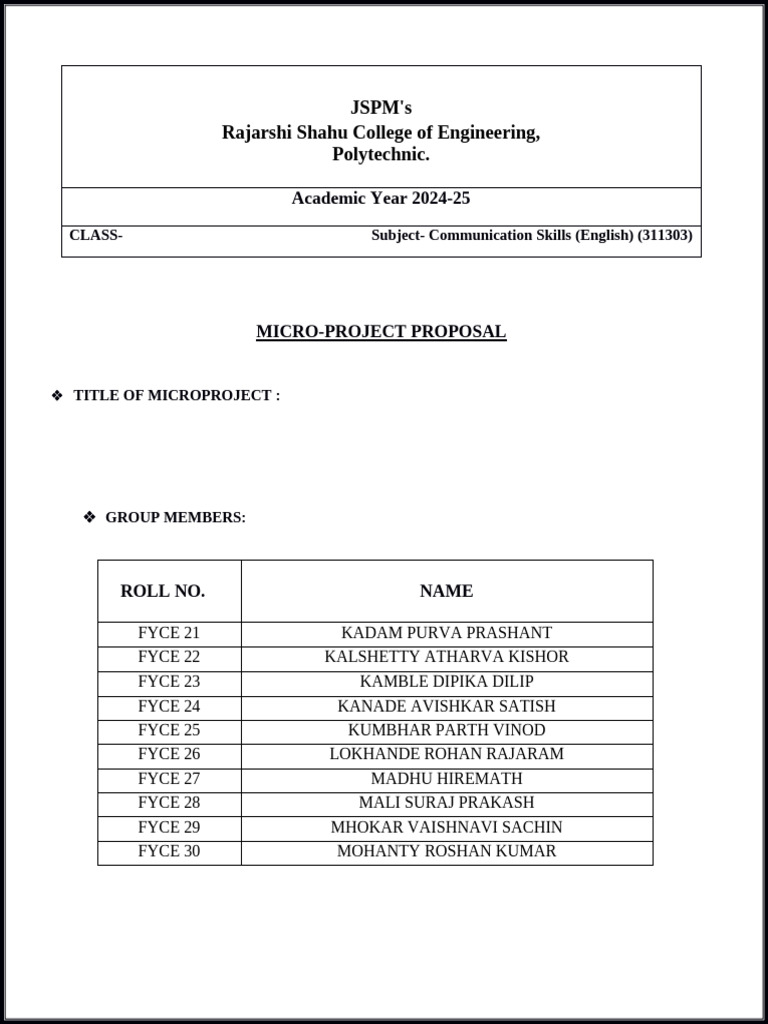 English Micro - Project Format PARTH 7773 | PDF
