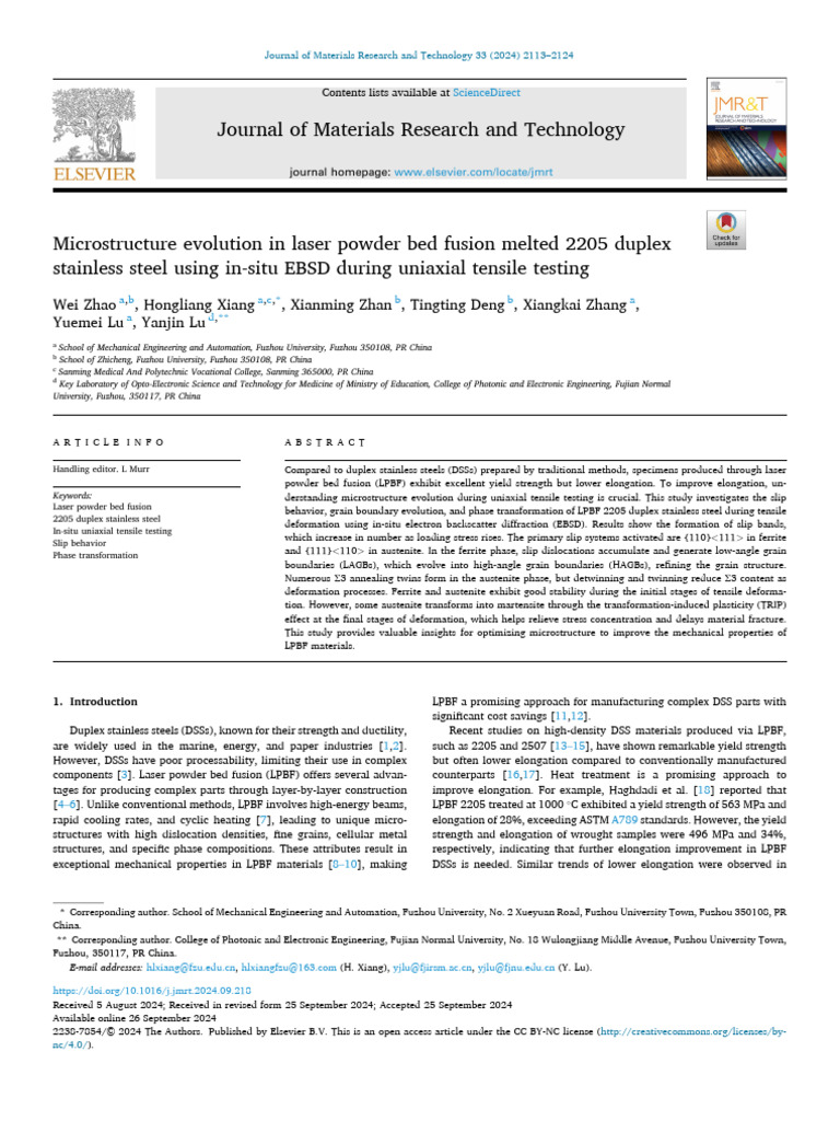 Microstructure evolution in laser powder bed fusion melted 2205 duplex stainless steel using in ...